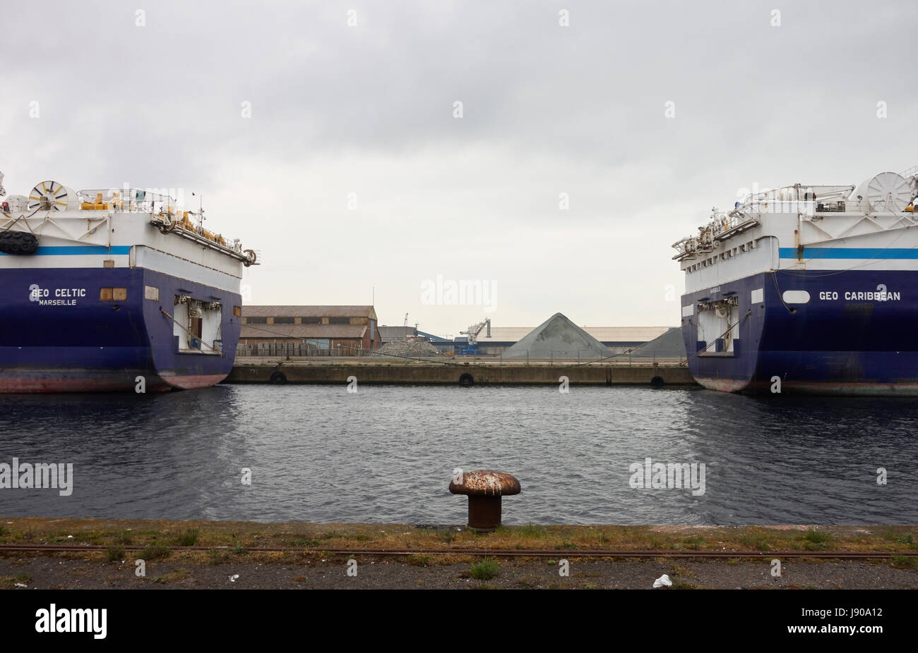 Town of Dunquerke, Normandy, France: port authority area with docks and ...