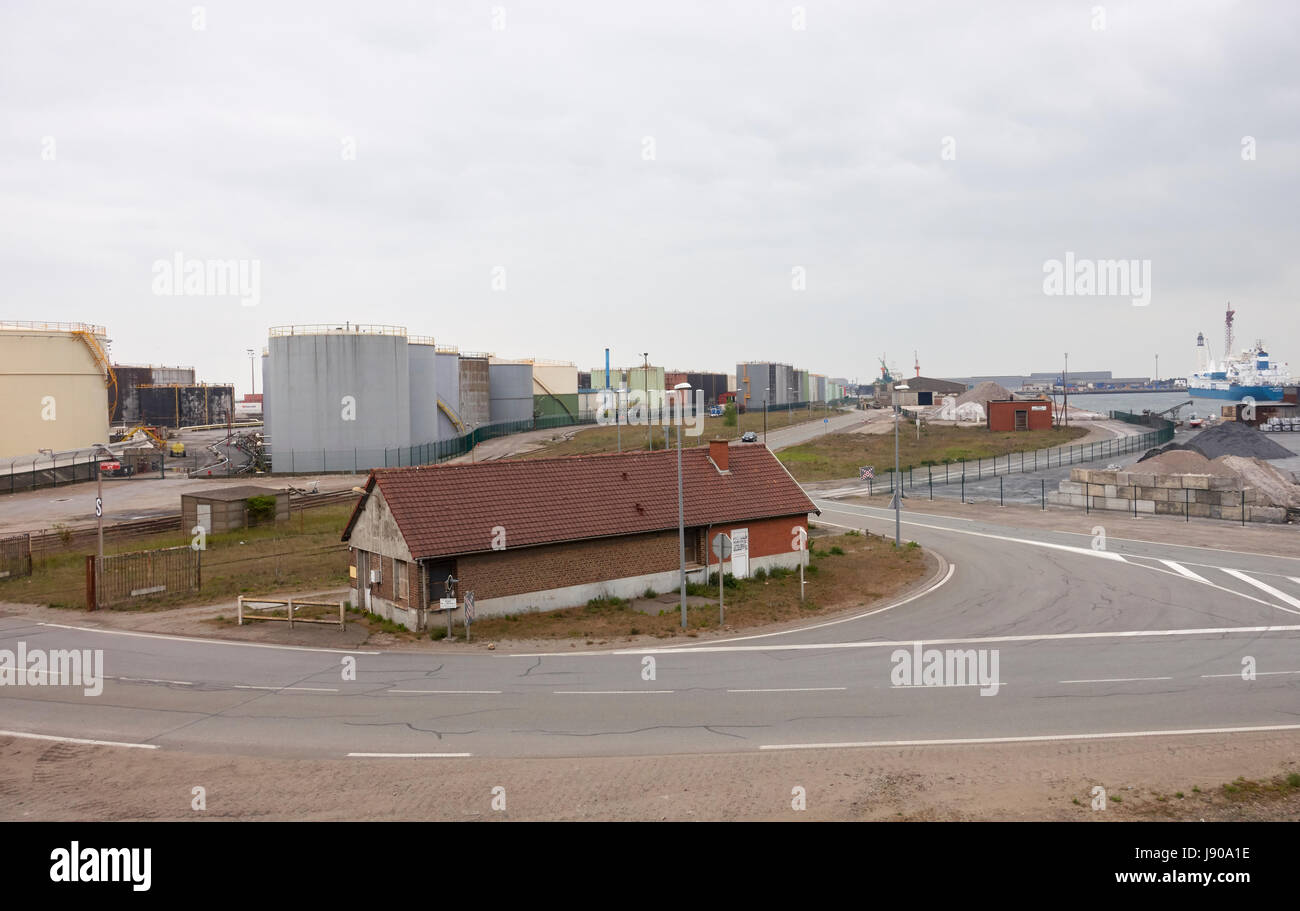 Town of Dunkerque, Normandy, France. Portual area, view of the oil ...