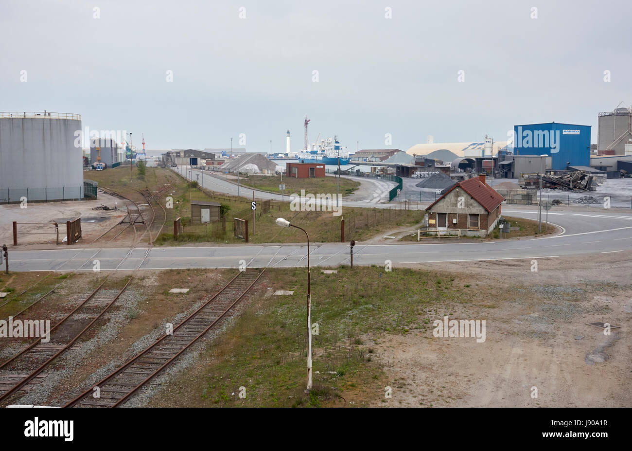 Town of Dunkerque, Normandy, France. Portual area, view of the oil ...