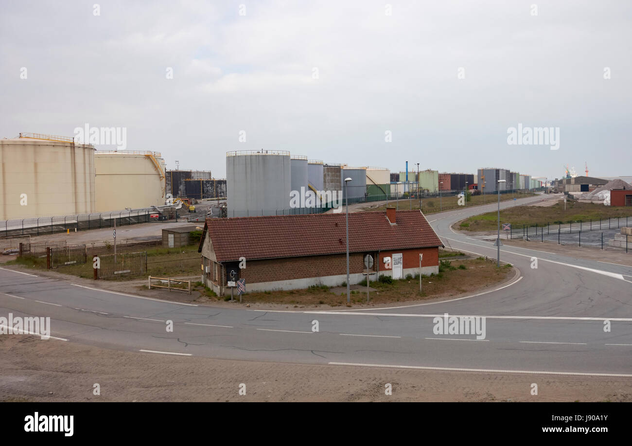 Town of Dunkerque, Normandy, France. Portual area, view of the oil ...