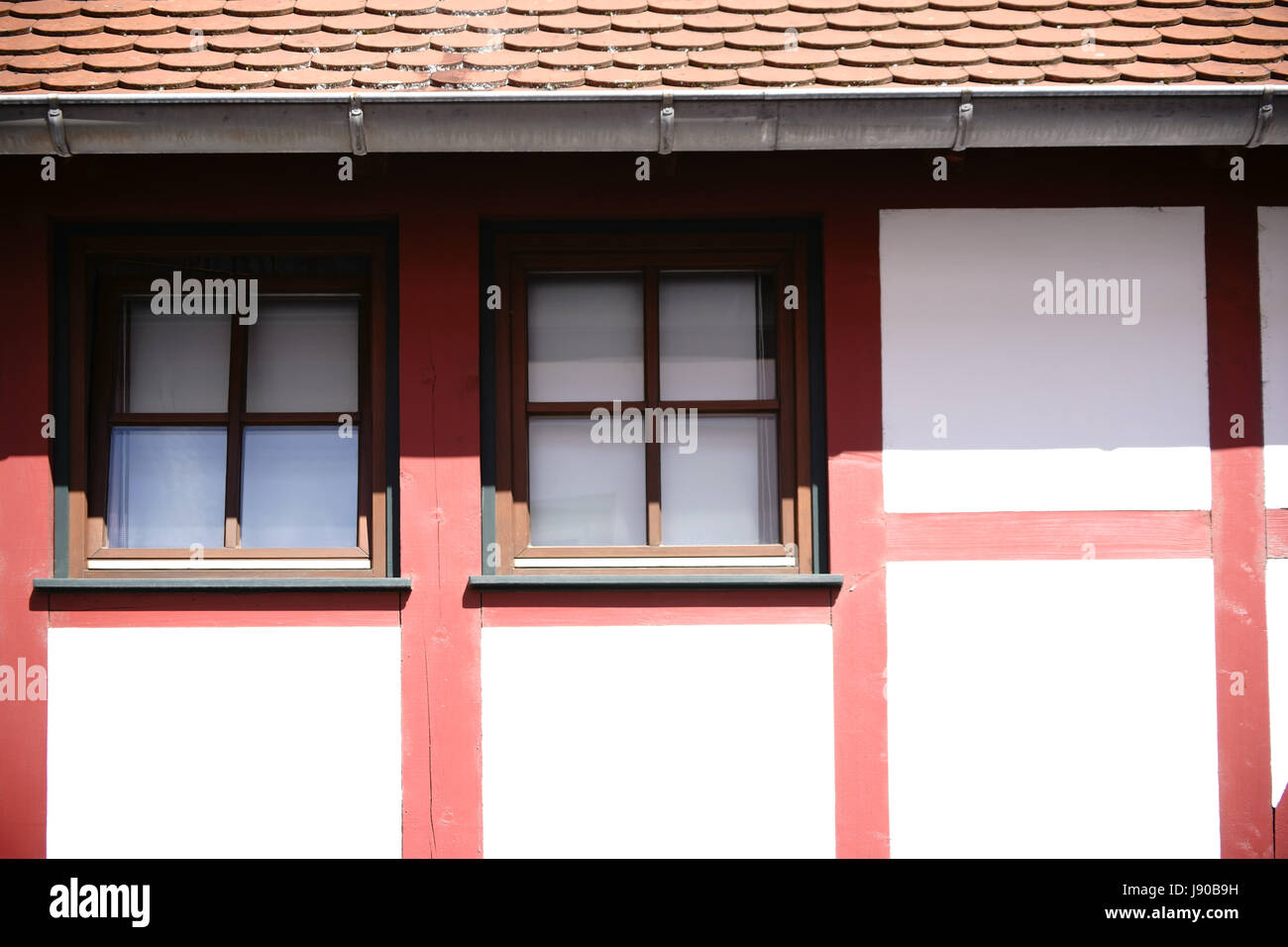 The close-up of the beam construction of a half-timbered house with ...
