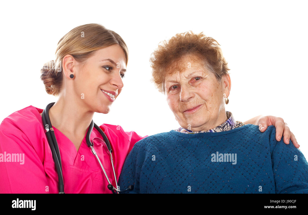 Picture of an elderly woman with her assistant Stock Photo - Alamy