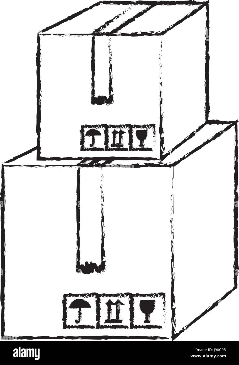 Brown cardboard shipping boxes vector Black and White Stock Photos ...