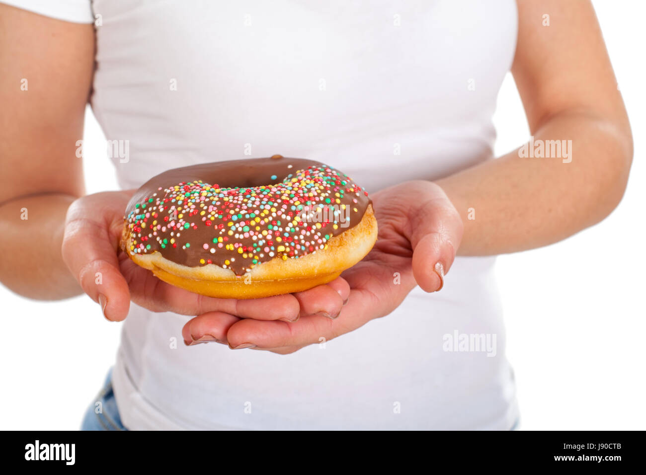 Close up picture of a delicious doughnut in a woman's hands Stock Photo ...