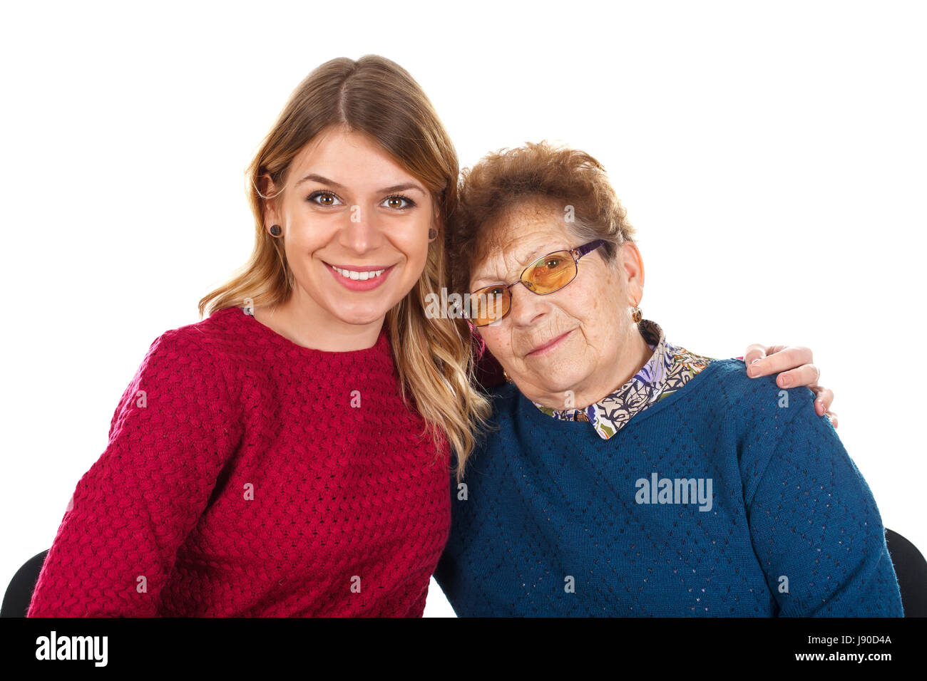 Picture of a kind woman helping an old lady - isolated background Stock ...