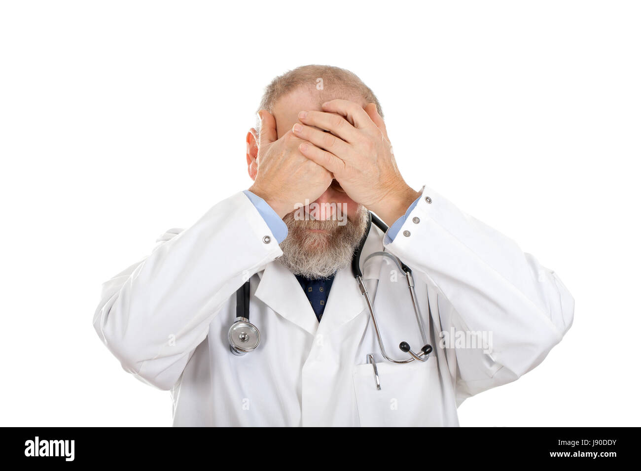Picture of a doctor having serious problems - isolated background Stock ...