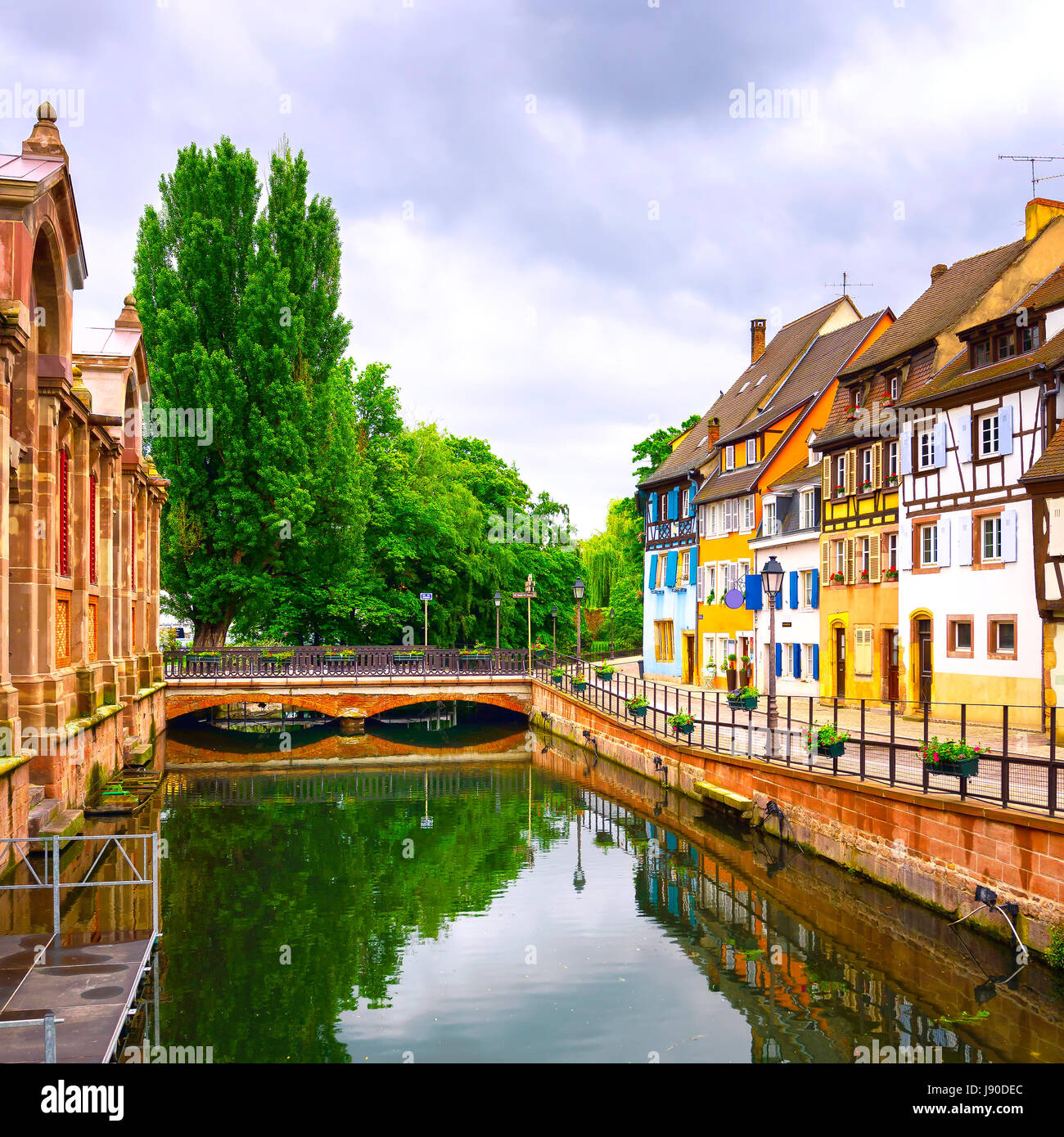 Colmar, Petit Venice, water canal and traditional colorful houses ...