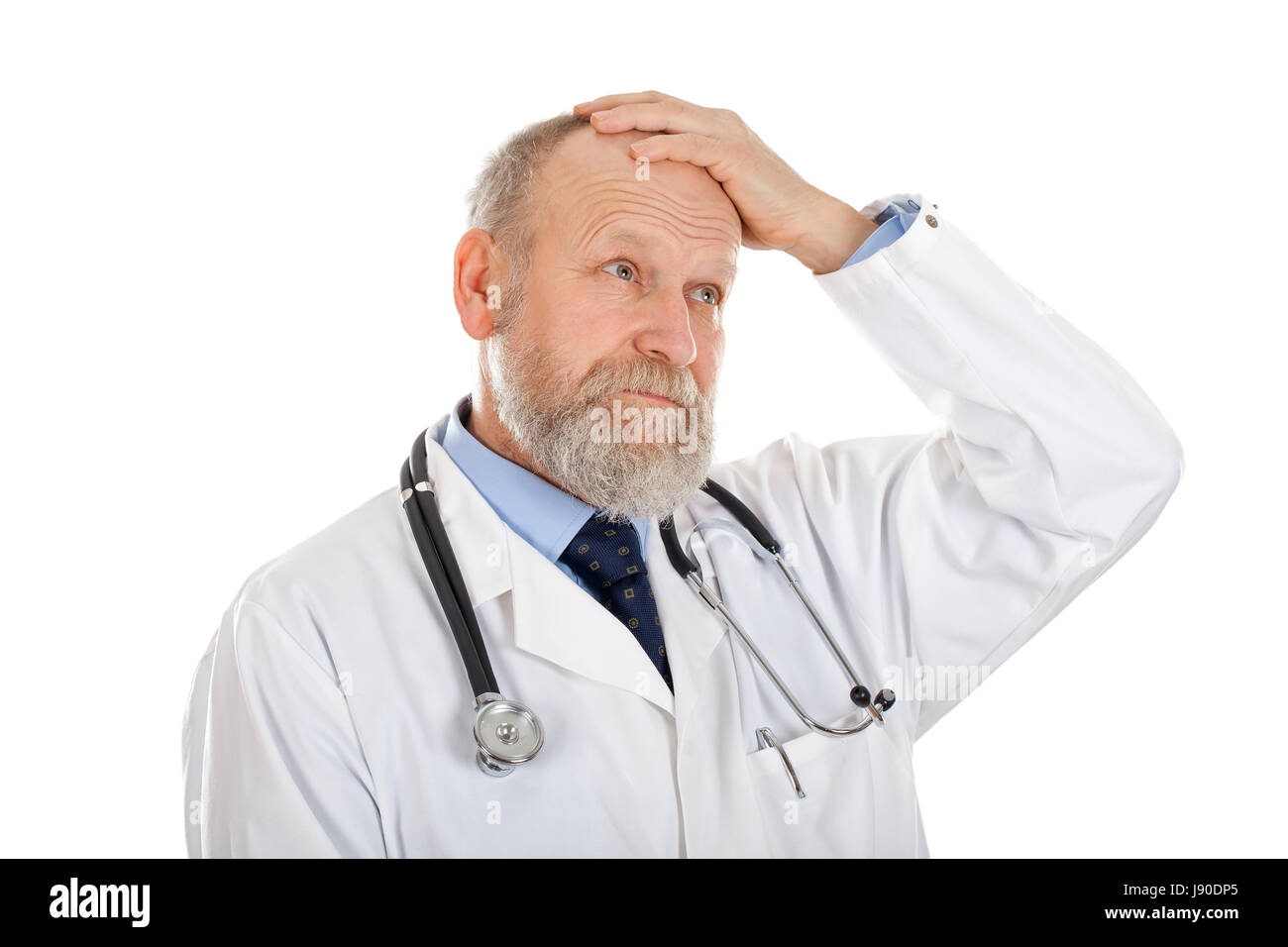 Picture of a doctor having serious problems - isolated background Stock ...