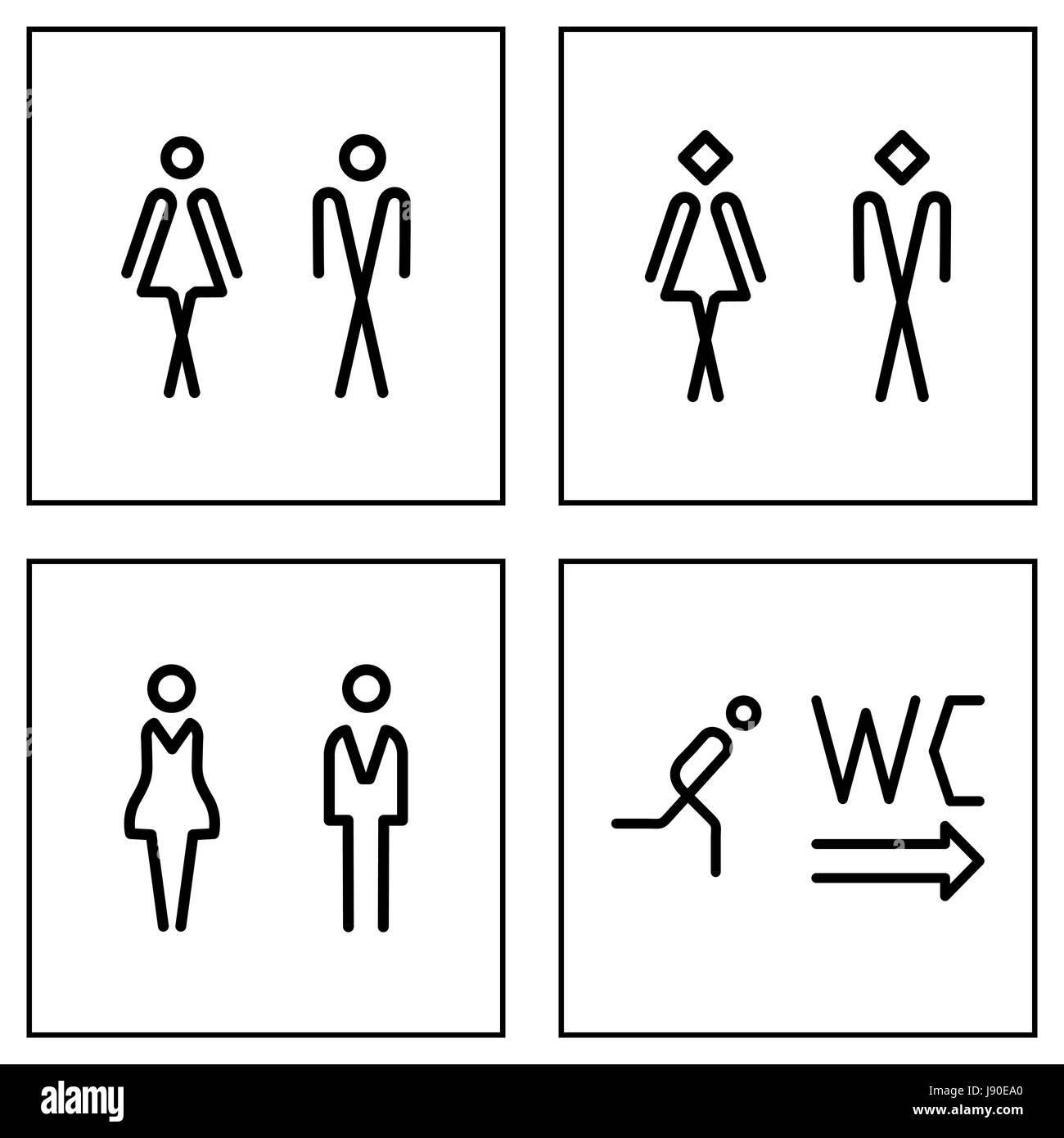 WC / Toilet door plate icon set. Men and women WC sign for restroom. WC ...