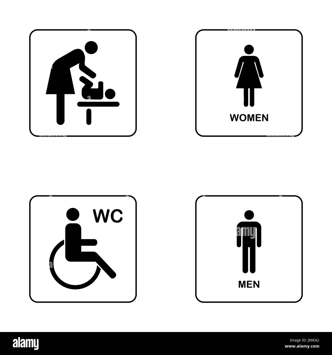 WC / Toilet door plate icon set. Men and women WC sign for restroom. WC ...