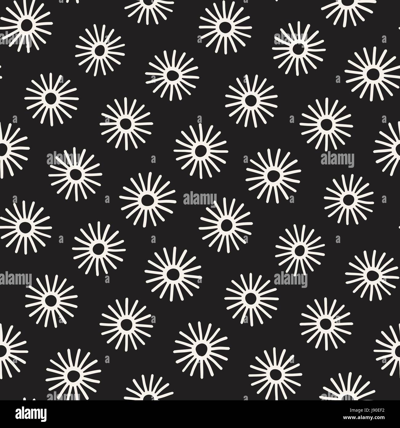 Vector seamless sunburst shapes freehand pattern. Abstract background ...