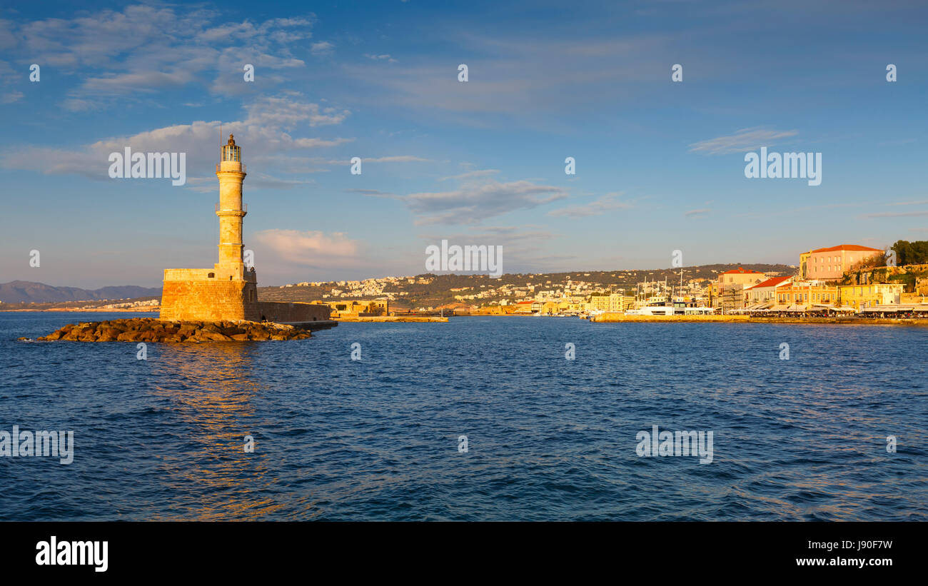 Old Venetian harbor of Chania town on Crete island, Greece Stock Photo ...