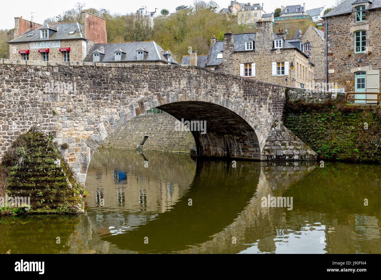 View of Lanvallay village and bridge over Rance river. Lanvallay is a ...