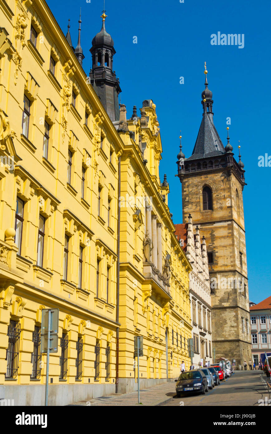 Karlovo namesti, Charles Square, with New Town Hall tower, Nove Mesto ...