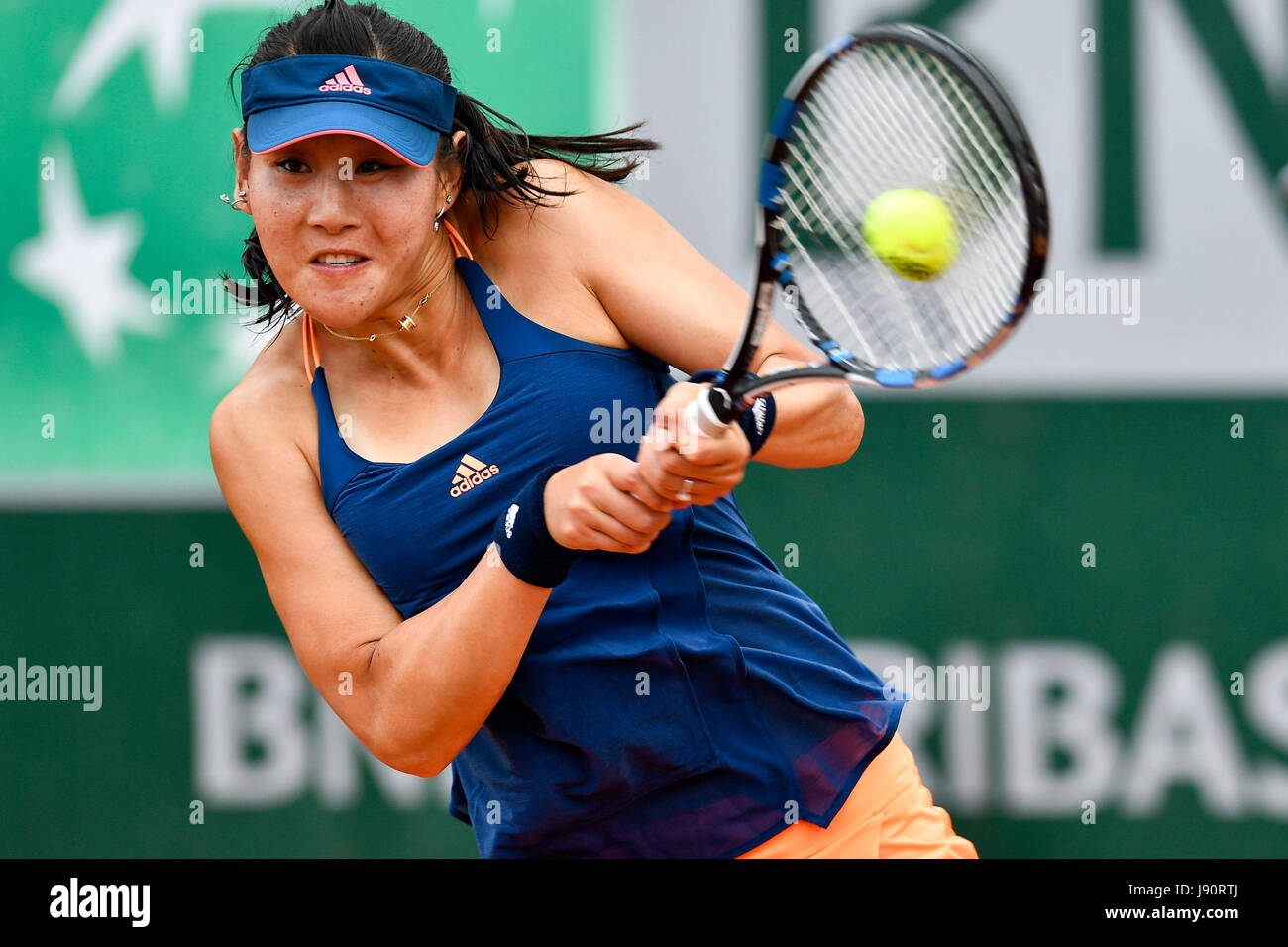 Paris. 30th May, 2017. Duan Yingying of China returns the ball to ...