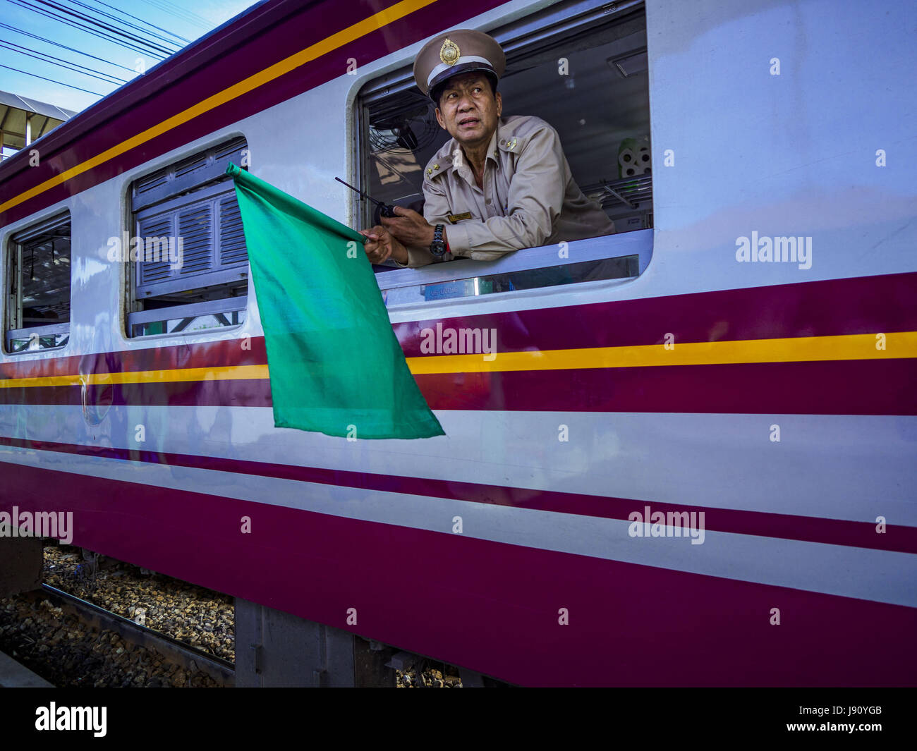 Train conductor flag hi-res stock photography and images - Alamy