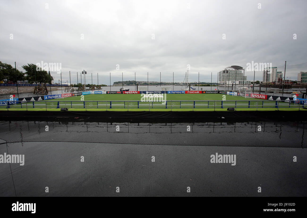 Cardiff, UK. 31st May, 2017. A floating pitch in Cardiff Bay ...