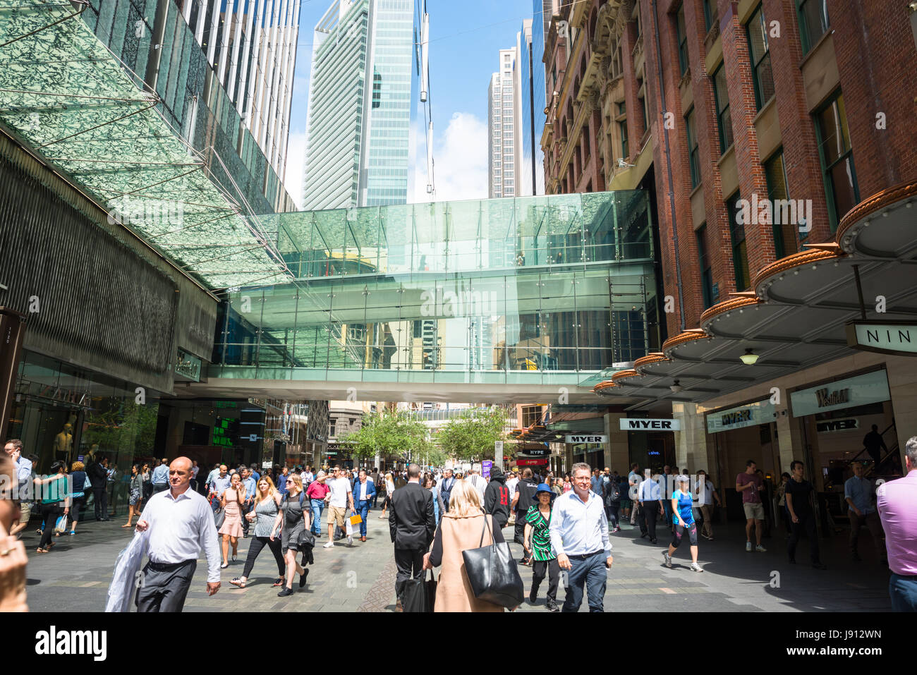 Pedestrianised shopping street Pitt Street Mall, Sydney, Australia ...