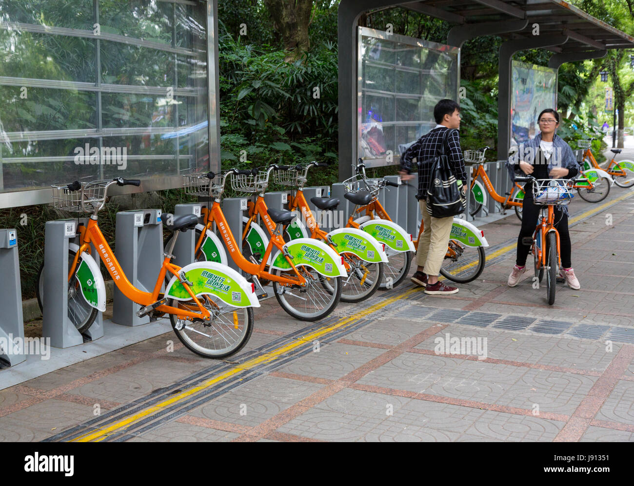 Guilin, China. Bicycle Rental Stand Stock Photo - Alamy