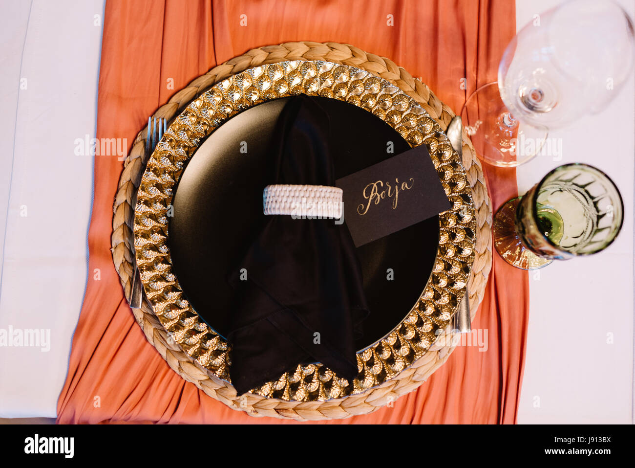 Beautiful example of table setting with person name Stock Photo - Alamy