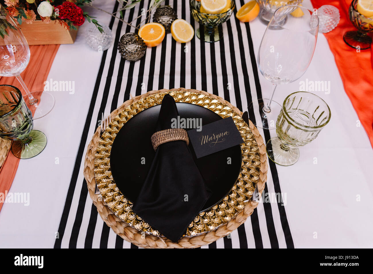 Beautiful example of table setting with person name Stock Photo - Alamy