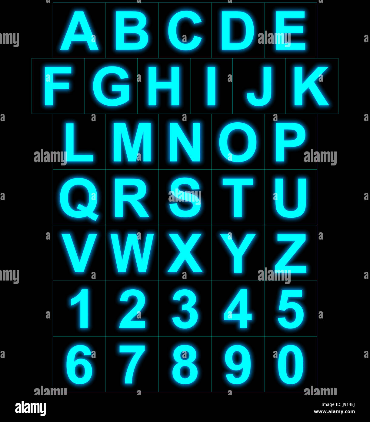 letters and numbers neon light full isolated on black background Stock ...