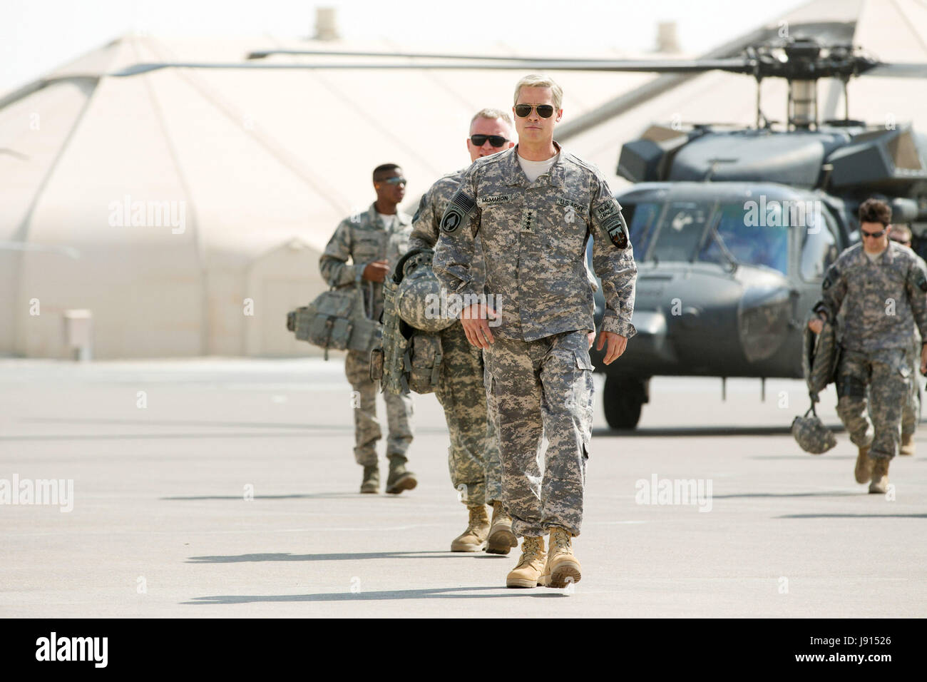 WAR MACHINE, from rear left: RJ Cyler, Anthony Michael Hall, Brad Pitt ...