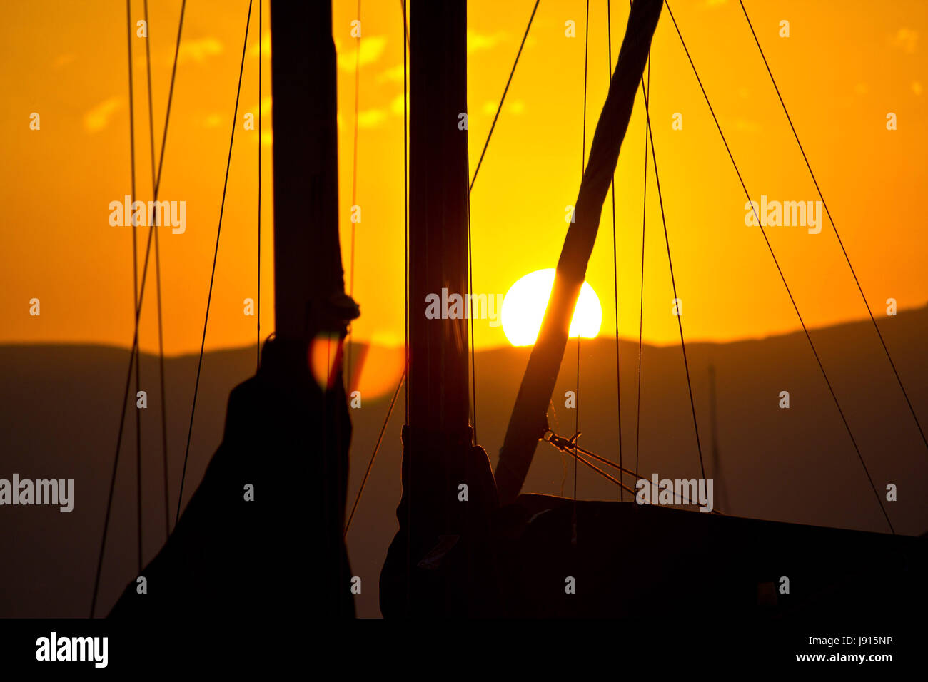 sunset, sail, golden, dusk, sailing boat, sailboat, ropes, gold, yellow ...