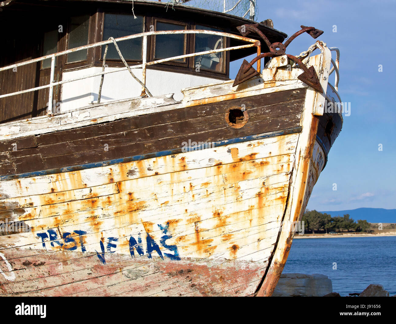 vintage, rusty, boat, cabin, anchor, wooden, water, rowing boat ...