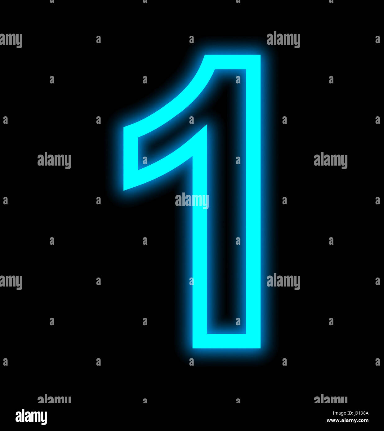 number 1 neon lights outlined isolated on black background Stock Photo ...
