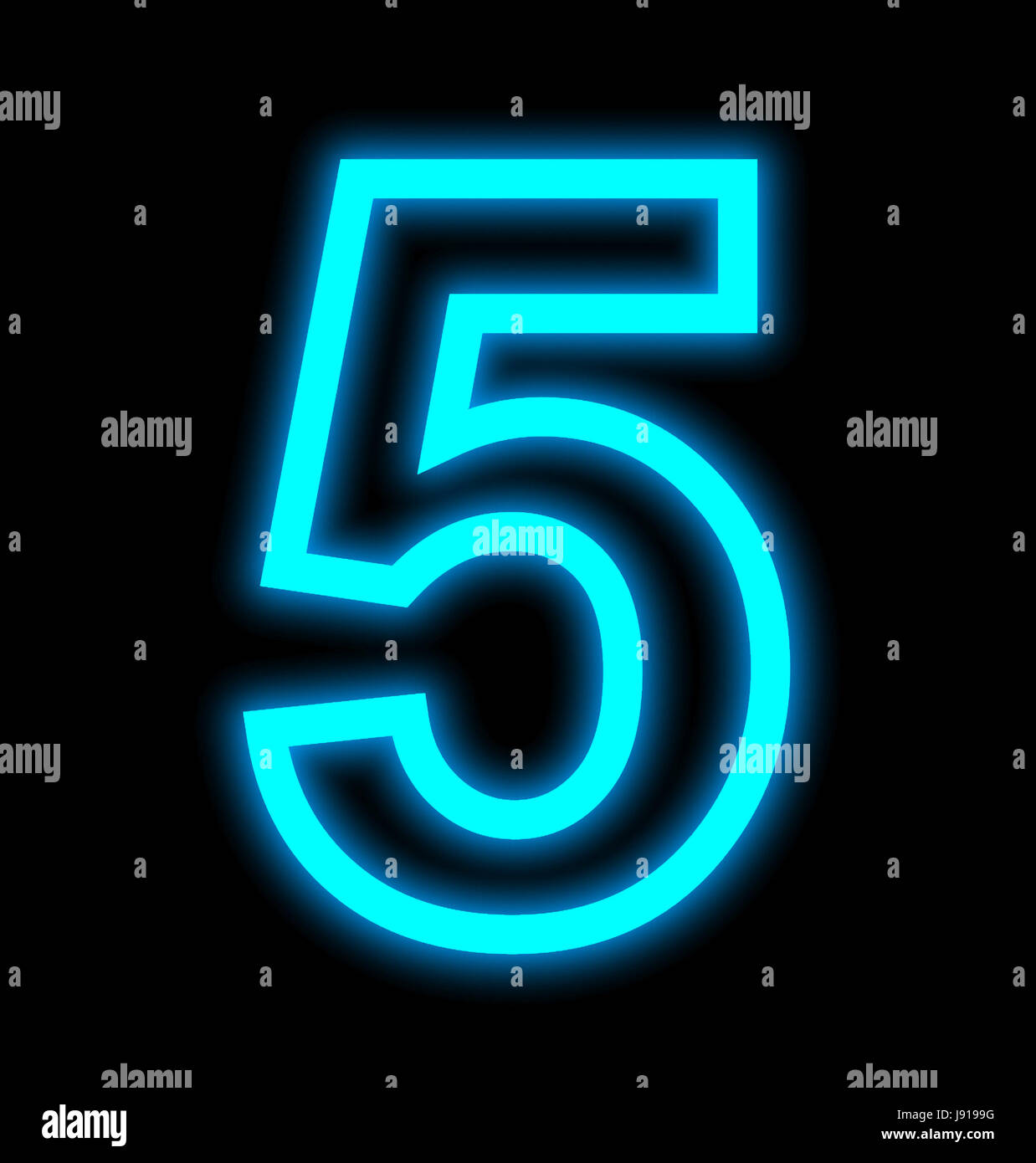 number 5 neon lights outlined isolated on black background Stock Photo ...