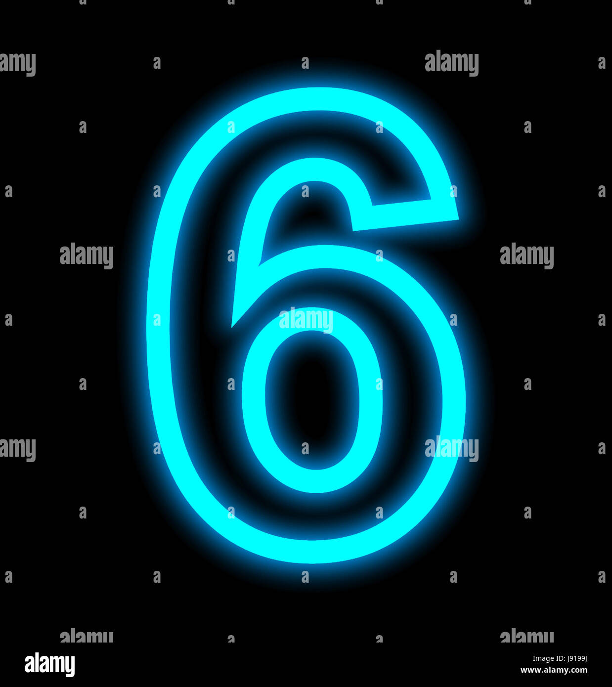 number 6 neon lights outlined isolated on black background Stock Photo ...