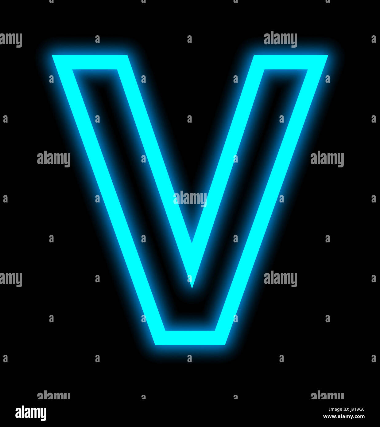 letter V neon lights outlined isolated on black background Stock Photo ...