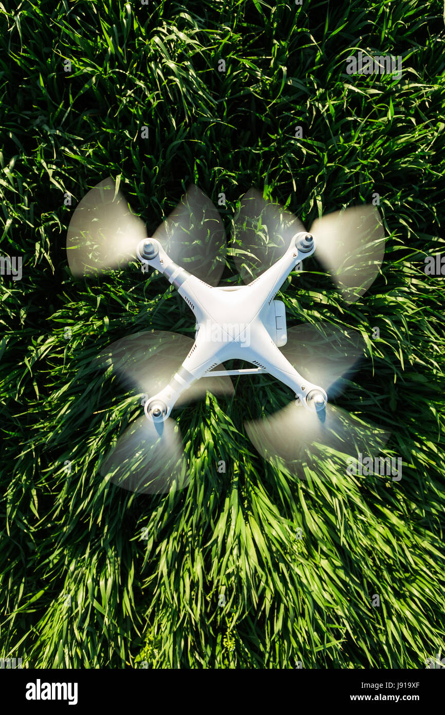 quadcopter summer flight outdoors, aerial imagery and recreation ...
