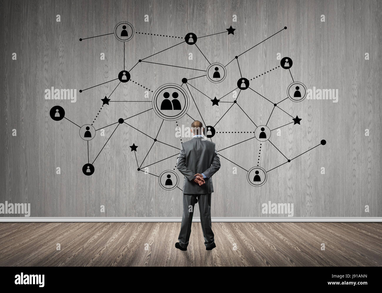 Connection lines drawn on concrete wall as symbol for networking Stock ...