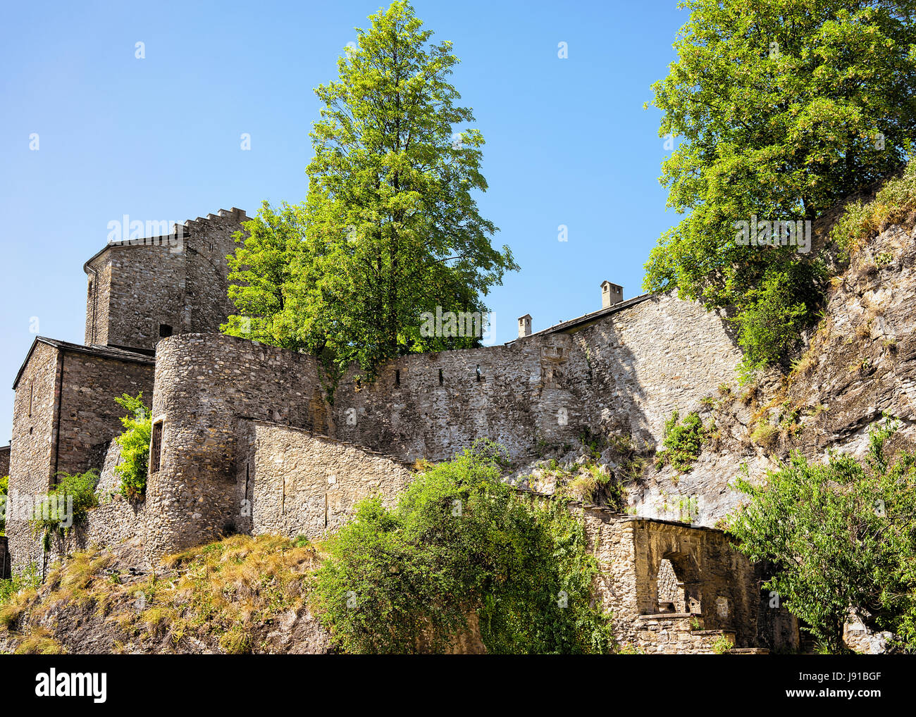Ancient stoned building in Sion old town center, Canton Valais ...