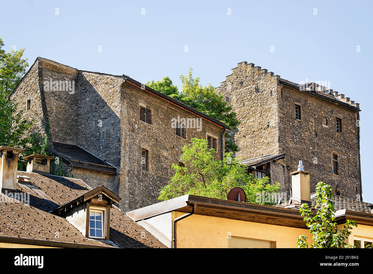 Architecture in the old town of Sion, Canton Valais, Switzerland Stock ...