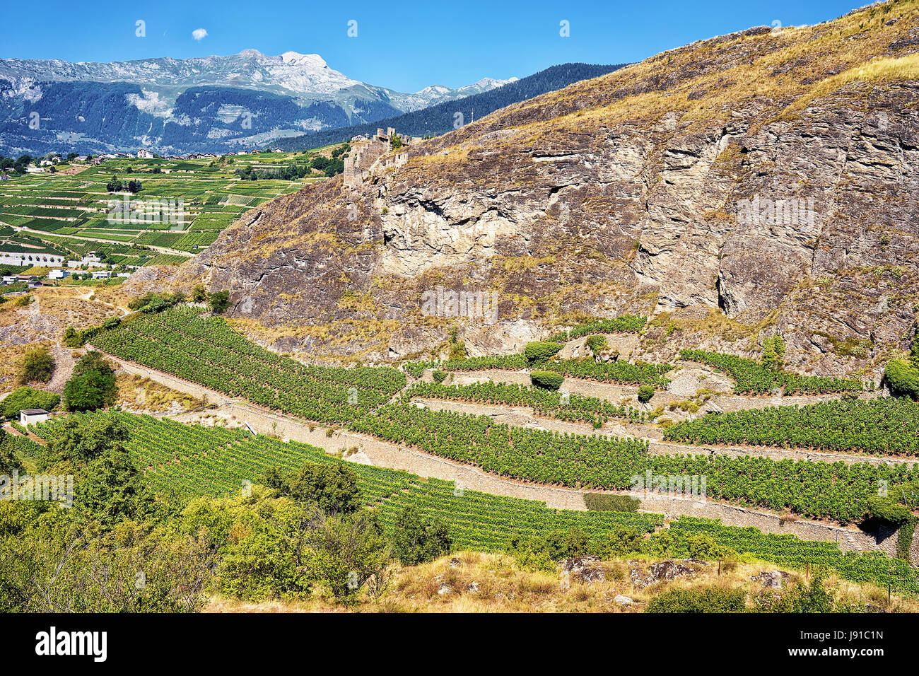 Landscape and Stone Ruins of Tourbillon castle in Sion, Canton Valais ...