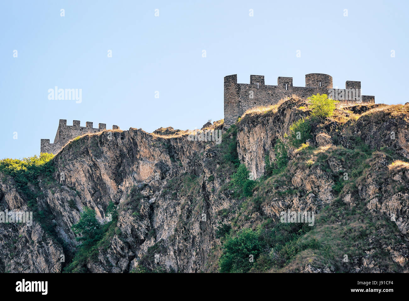 Stone walls of Tourbillon castle in Sion, Canton Valais, Switzerland ...
