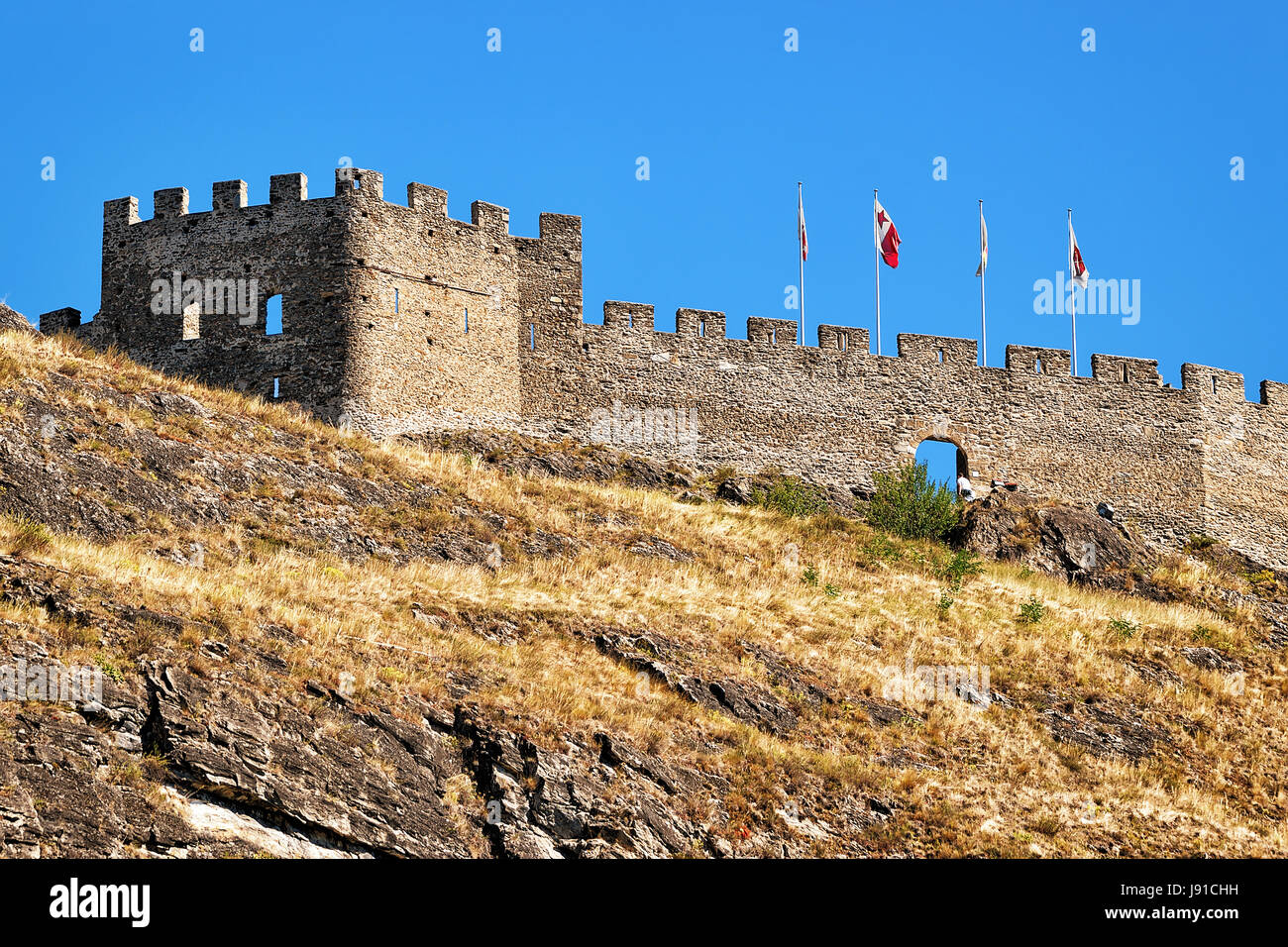 Tourbillon castle at the hill of Sion, Canton Valais, Switzerland Stock ...