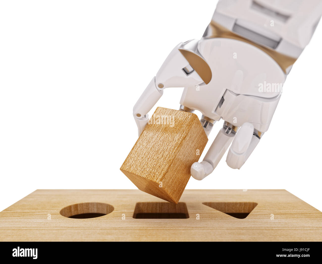 Robotic Hand and Shape Sorting Toy Closeup. Machine Learning and ...