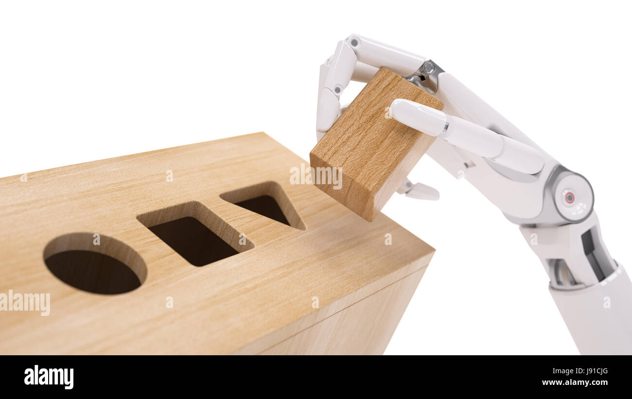 Robot Playing Shape Sorter Toy Closeup. Artificial Intelligence and ...