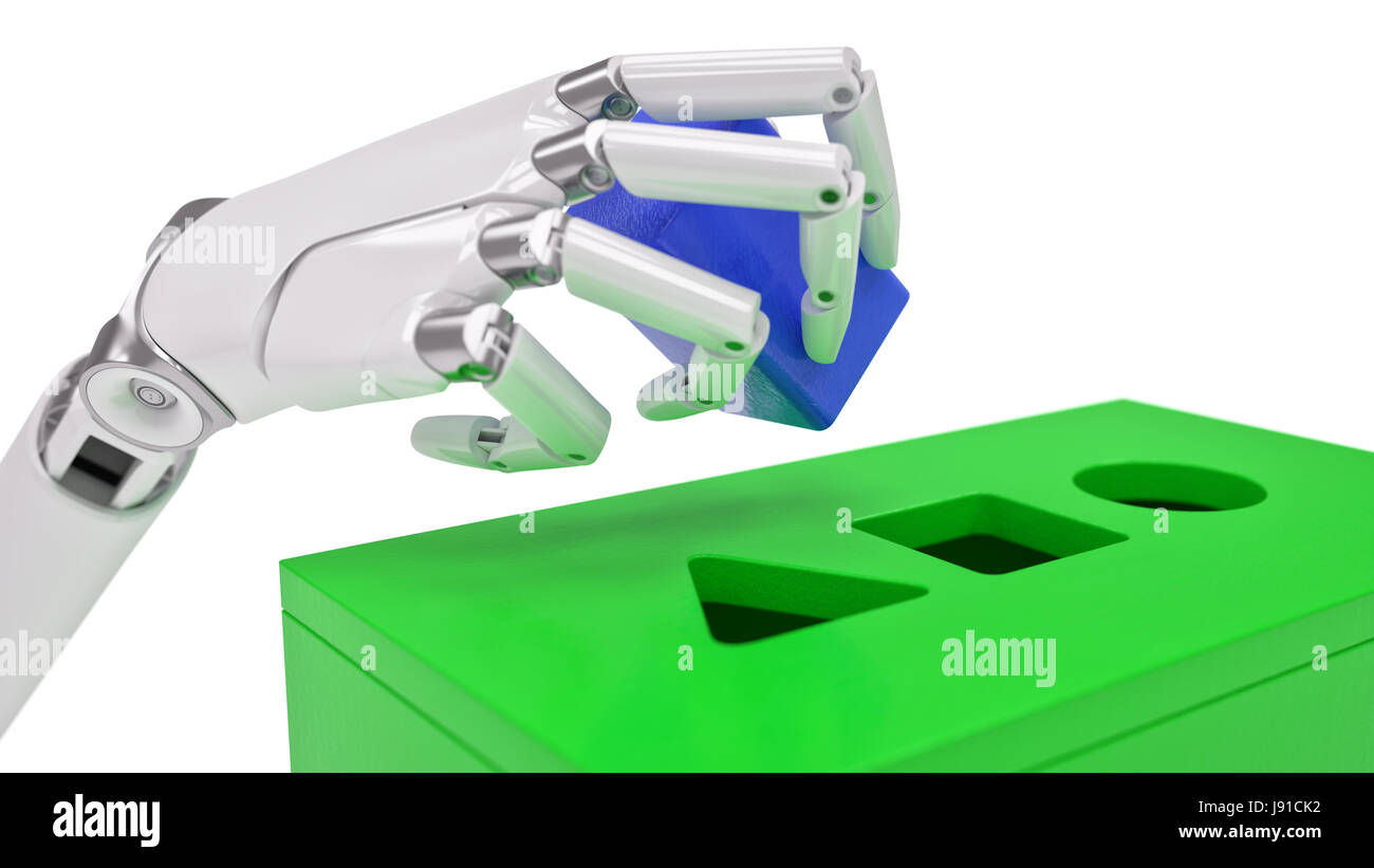 Robot Sorts Geometric Shapes Closeup. Machine Learning and Recognition ...