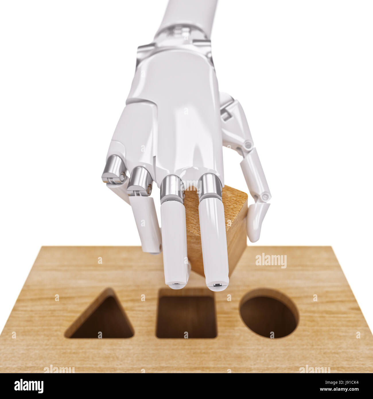 Robotic Hand and Shape Sorting Toy Closeup. Machine Learning and ...