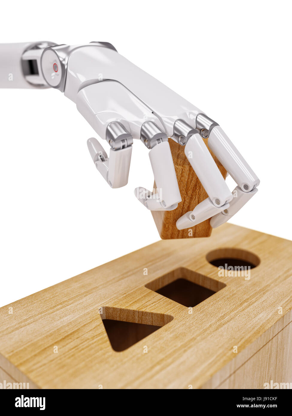 Robotic Hand and Shape Sorting Toy Closeup. Machine Learning and ...