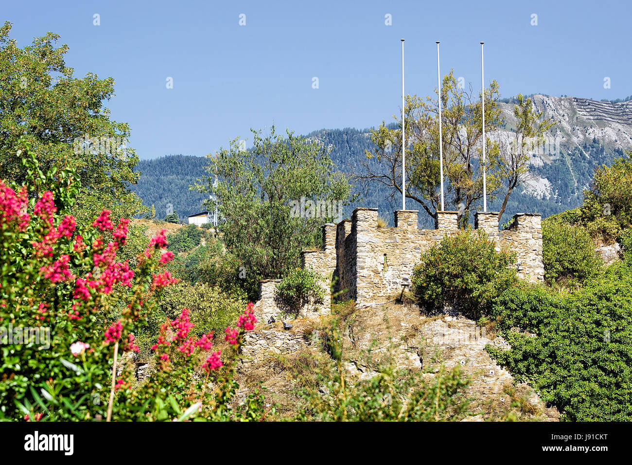 Tower of Tourbillon castle in Sion, Canton Valais, Switzerland Stock ...