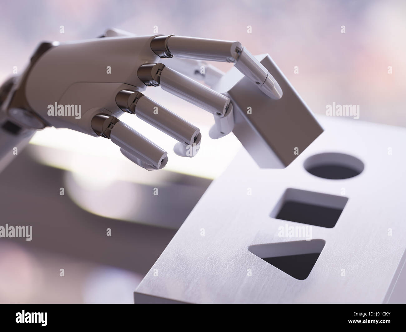 Robot Playing Shape Sorter Toy Closeup. Artificial Intelligence and ...