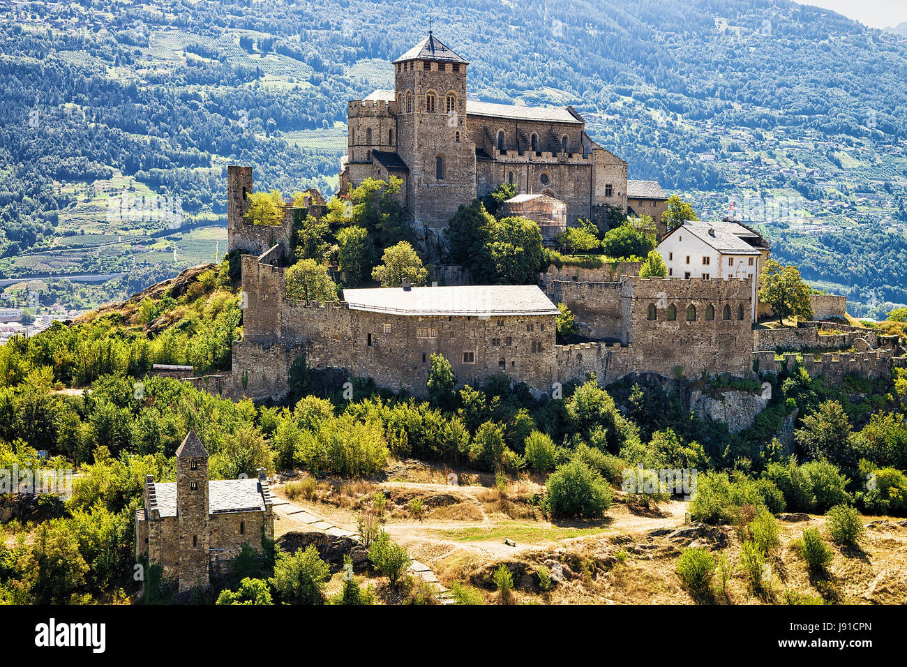 Valere Castle at the hill in Sion, Canton Valais, Switzerland Stock ...