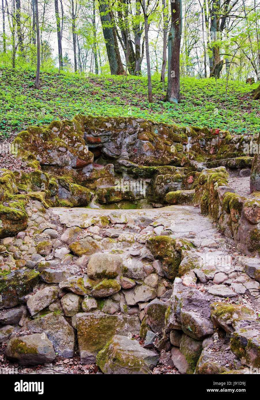Dried waterfall at Traku Voke public park in Vilnius, Lithuania Stock ...