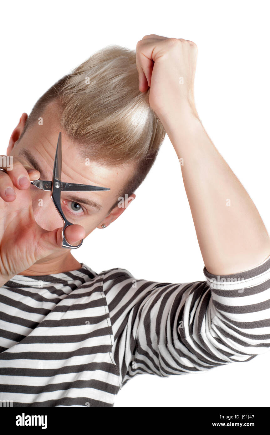 male, masculine, person, hairdo, scissors, scissor, striped, man, guy ...